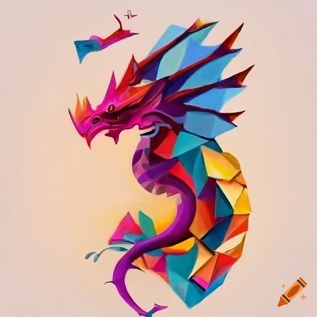 Vibrant and surreal picasso-inspired cubist dragon artwork on Craiyon
