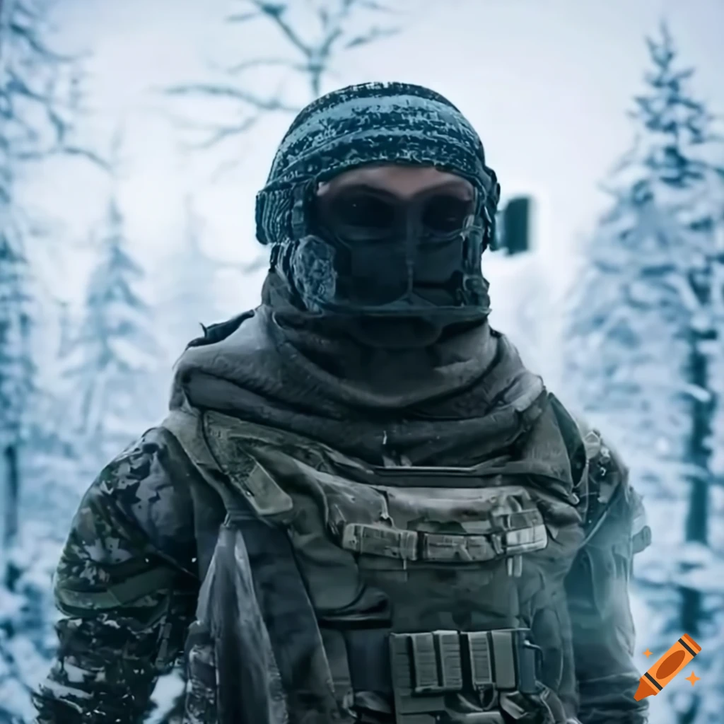 Elite soldier in winter forest with snow being watched on Craiyon