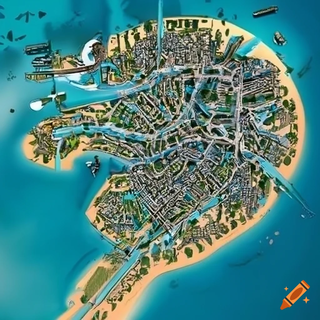 Map of a futuristic beach city on Craiyon