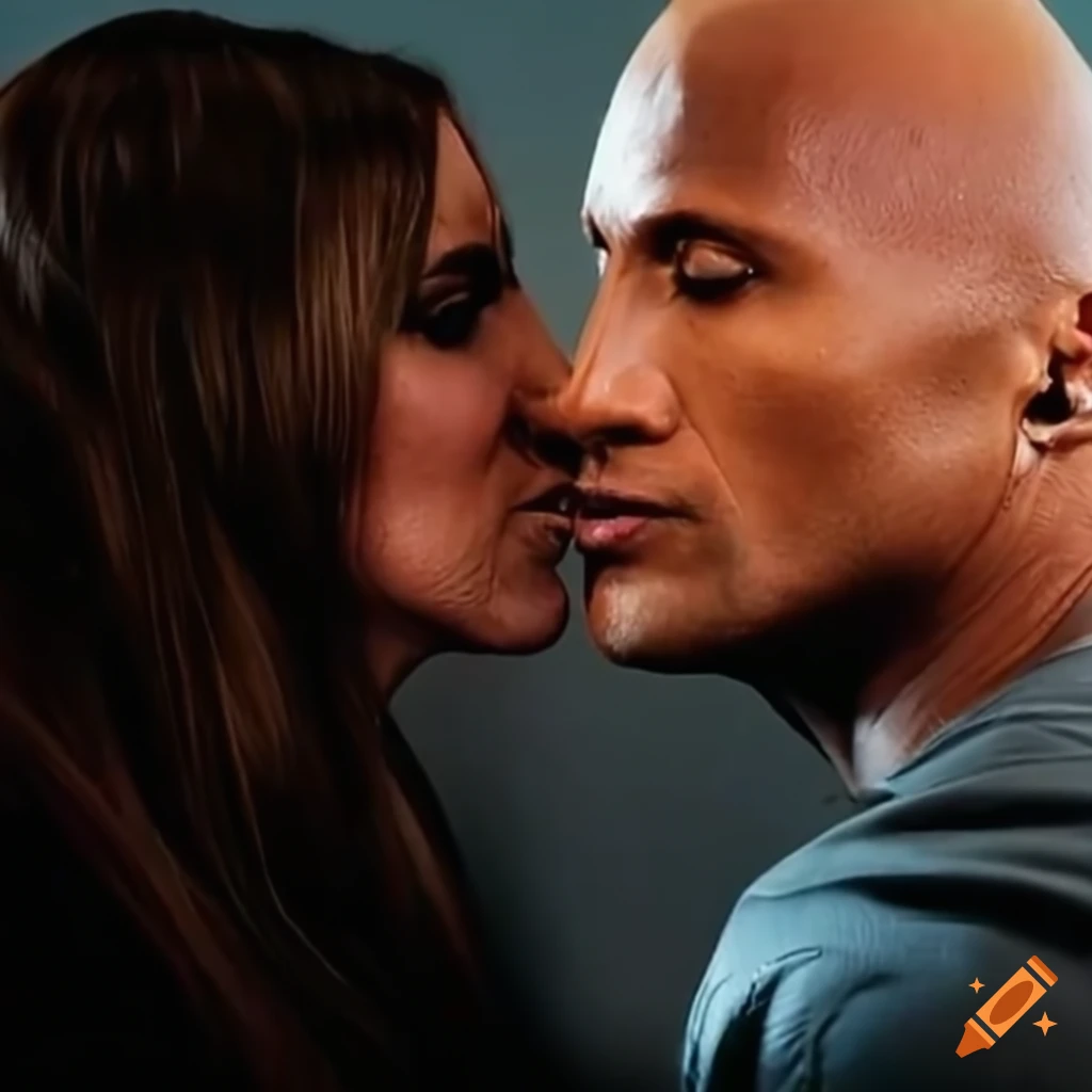 Stephanie mcmahon and dwayne 'the rock' johnson kissing on Craiyon