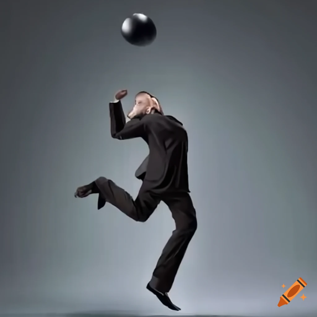 Waiter doing a backflip while kicking a ball on Craiyon