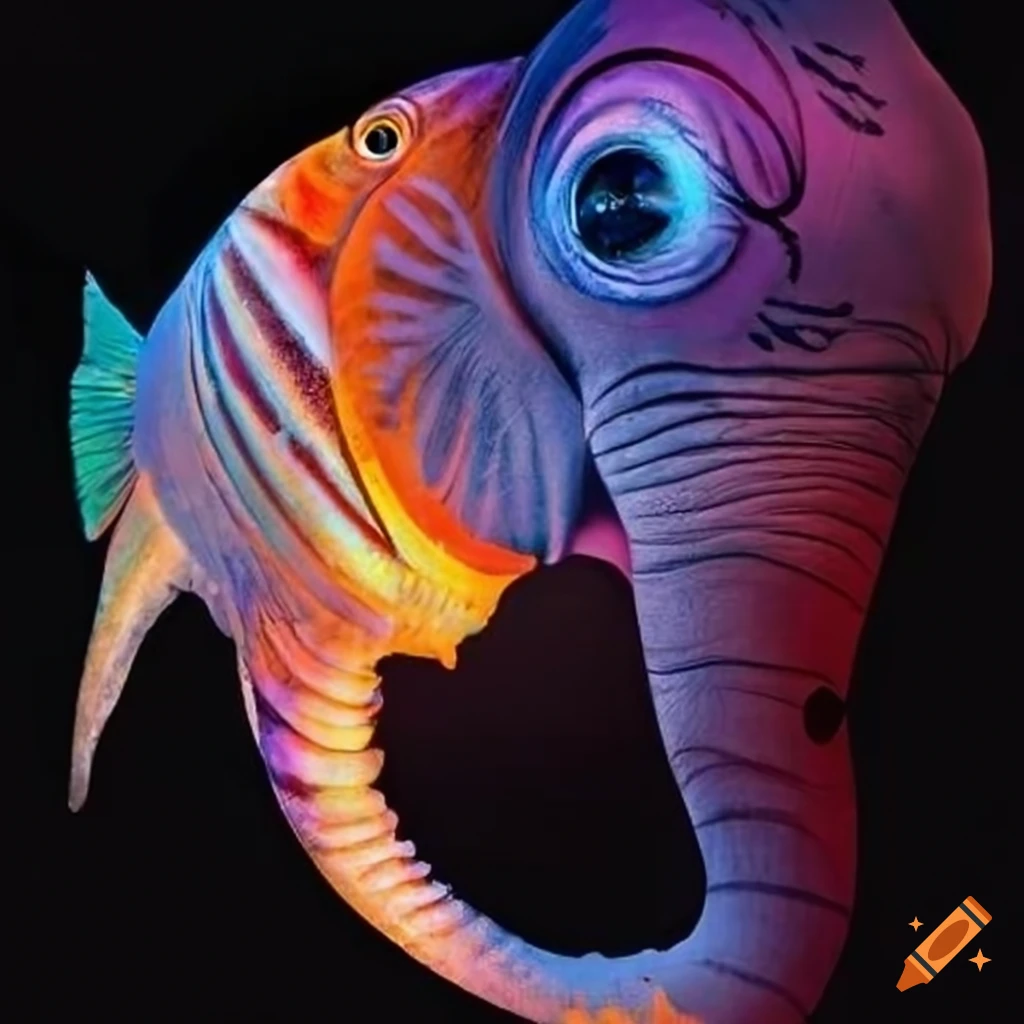 Elephant-fish hybrid creature illustration on Craiyon
