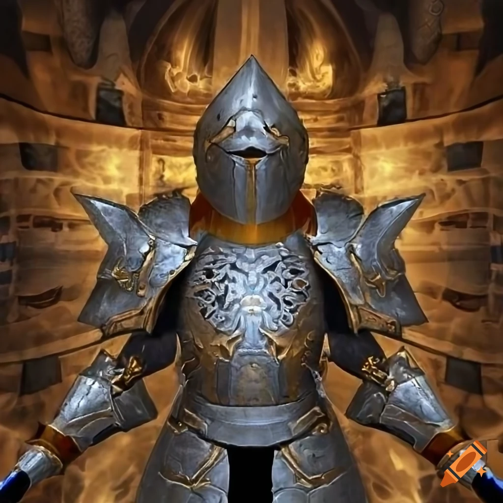 Shiny magic fantasy master armor made of steel, front view with ...