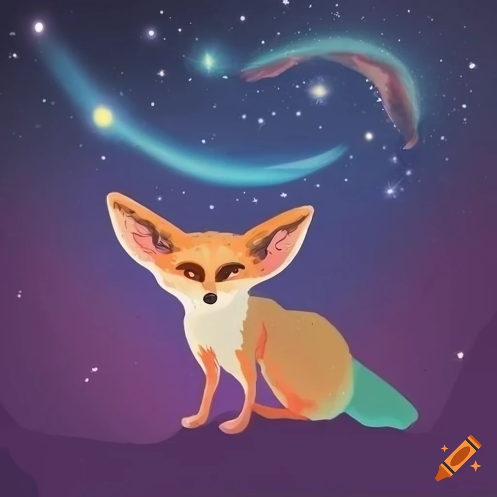 Illustration of a fennec fox and human stargazing together on Craiyon