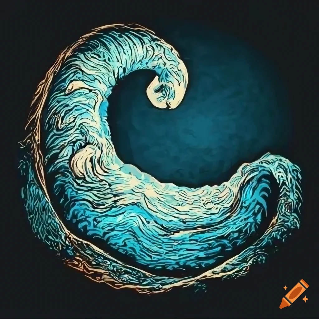 Old-style wave design as seen in treasure maps on black background on ...