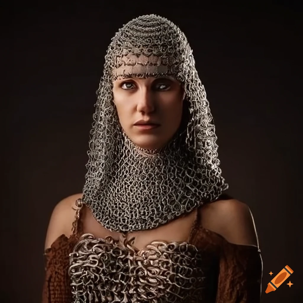Woman in copper chainmail armor on Craiyon
