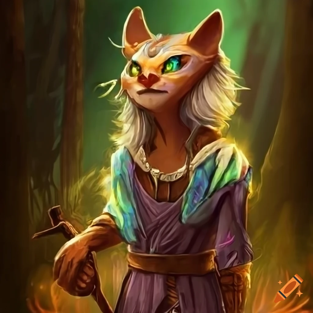Tabaxi druid with fey earrings and iridescent eyes on Craiyon