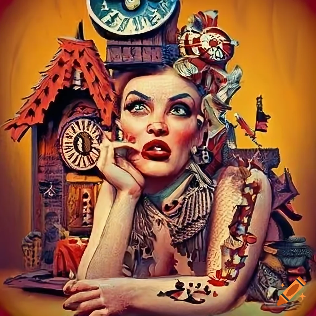 Vintage pinup art with cuckoo clock style, reminiscent of gta and ...