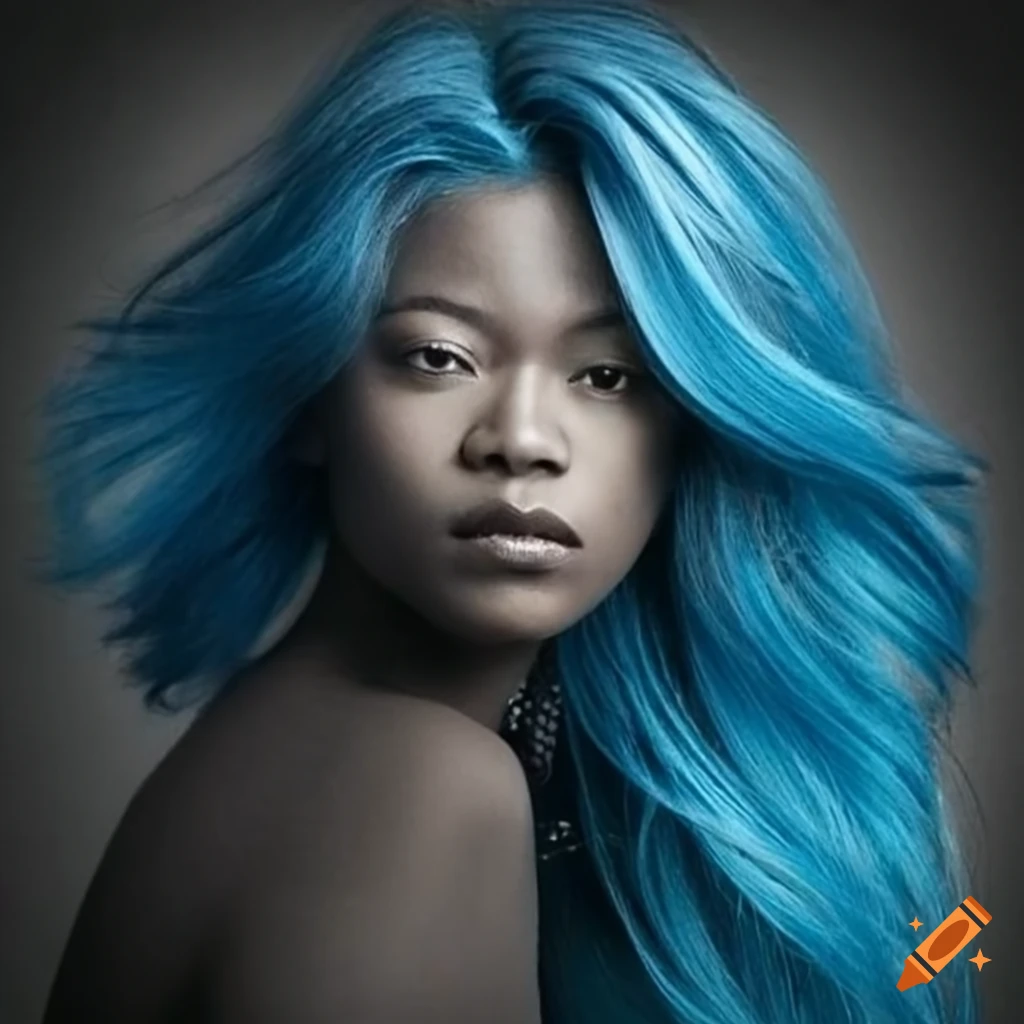 Black female with blue hair on Craiyon