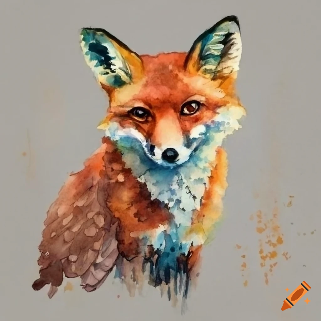 Vibrant watercolor painting of a fox, rabbit, and owl in the woods on ...