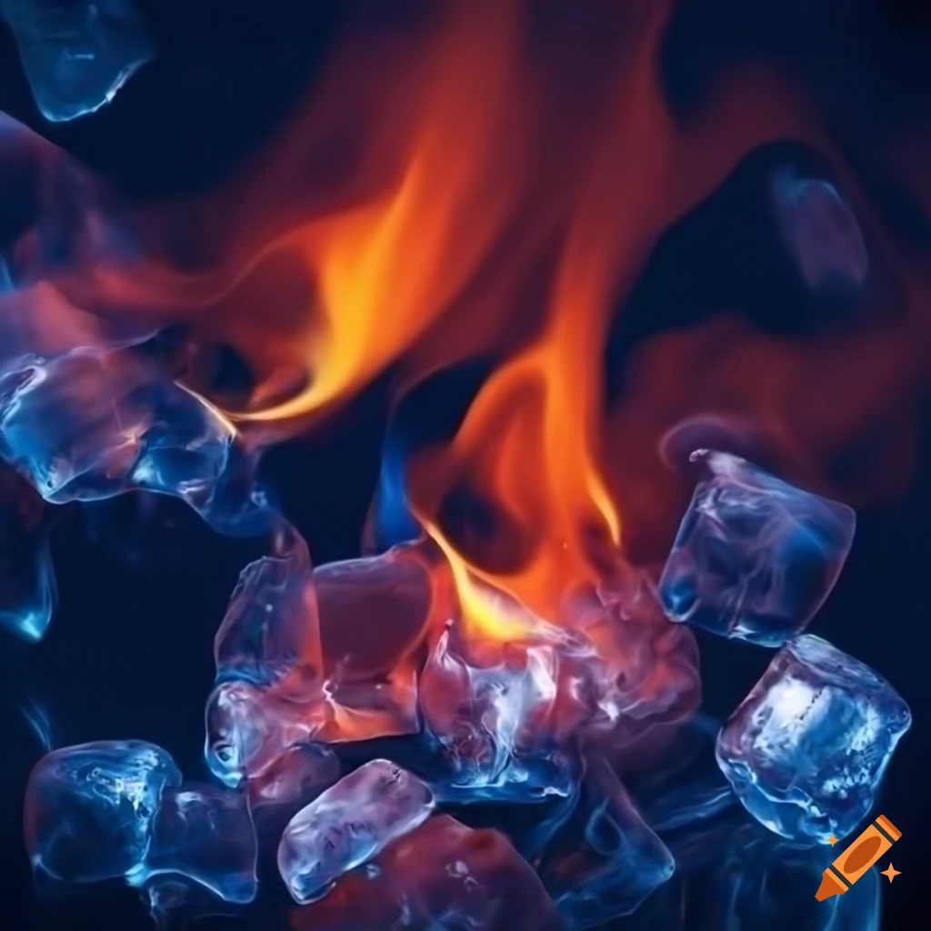 Fire and ice mix on a dark background on Craiyon
