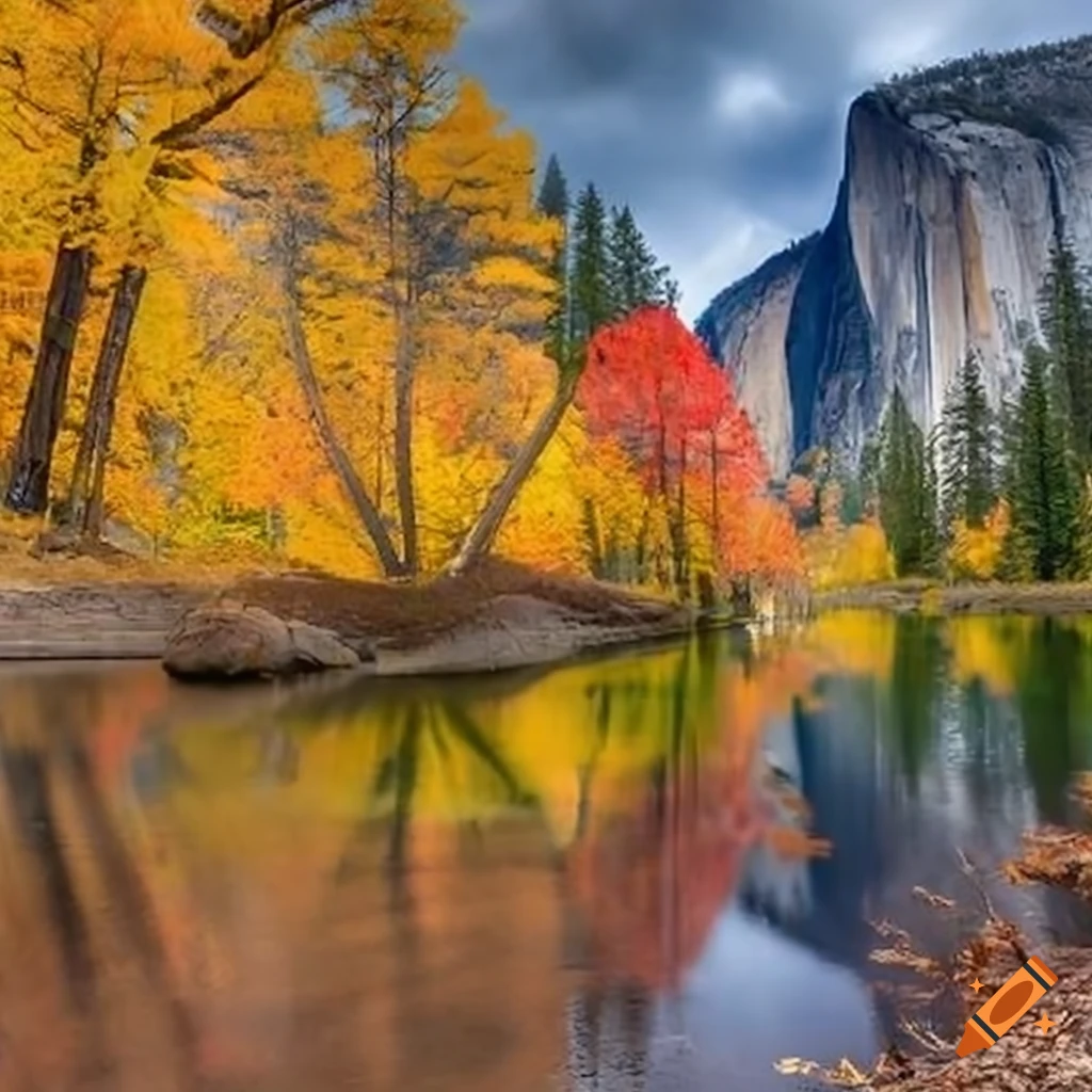 Vibrant autumn colors in Yosemite National Park's scenic landscape on ...