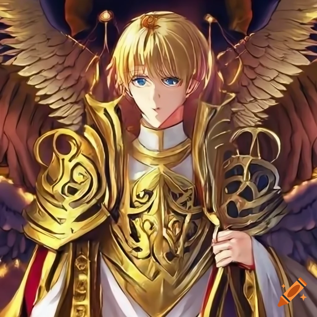 Anime lord imperial and saint holy angel with golden hair on Craiyon