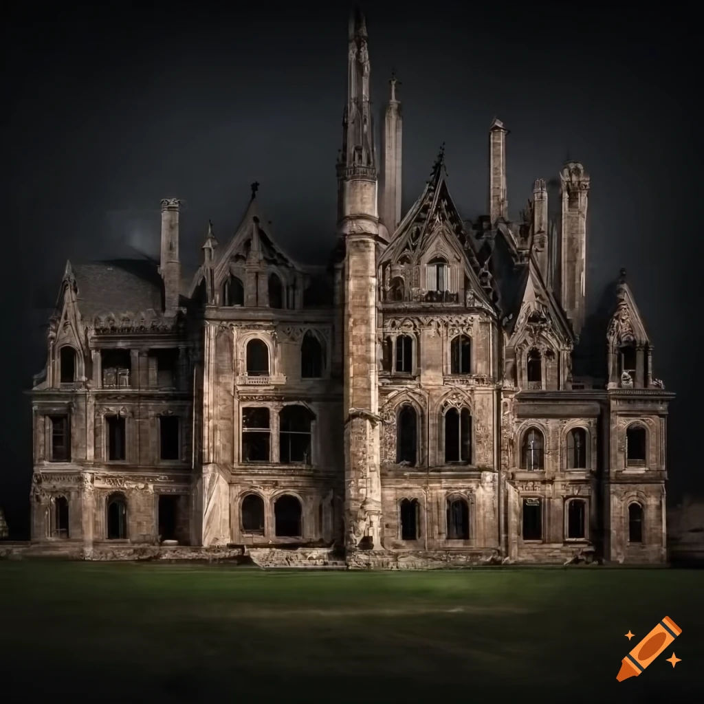 Old decaying gothic mansion in an isolated dark setting on Craiyon