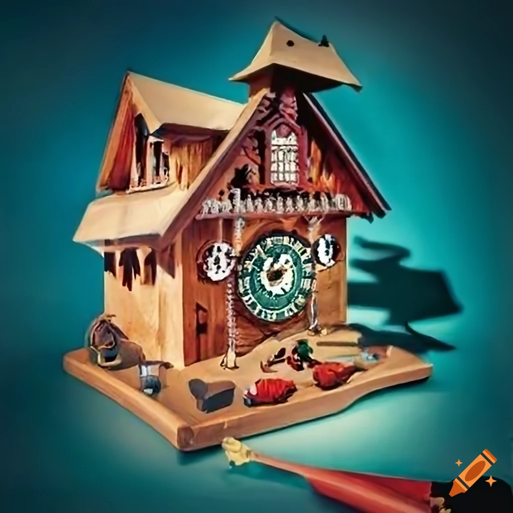 Alpine cuckoo clock-style pinup vintage art with stunning details and ...
