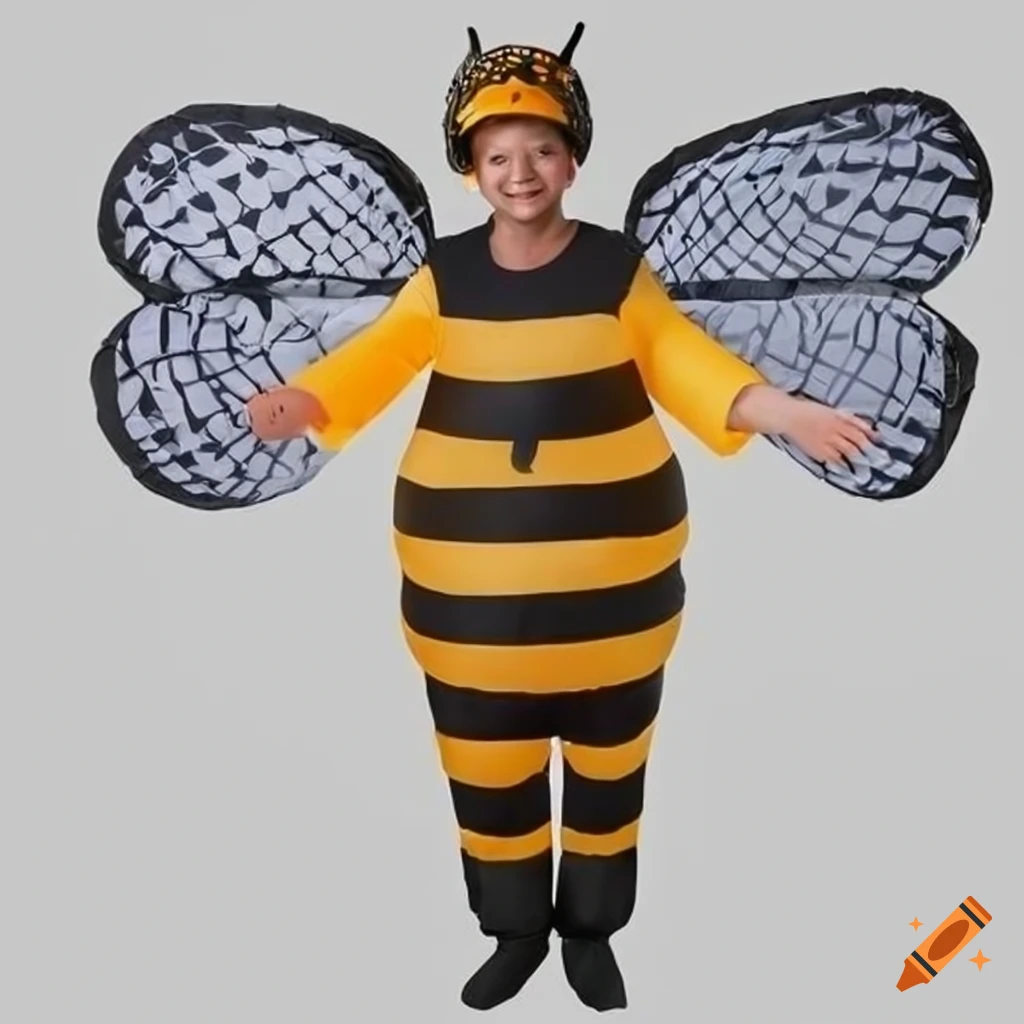 Adult inflatable bee costume with red and black stinger on Craiyon
