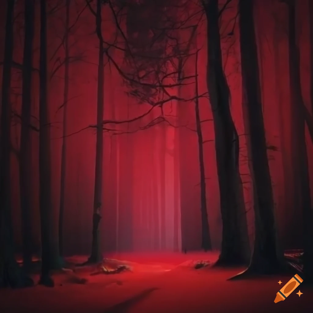 Red forest at night on Craiyon