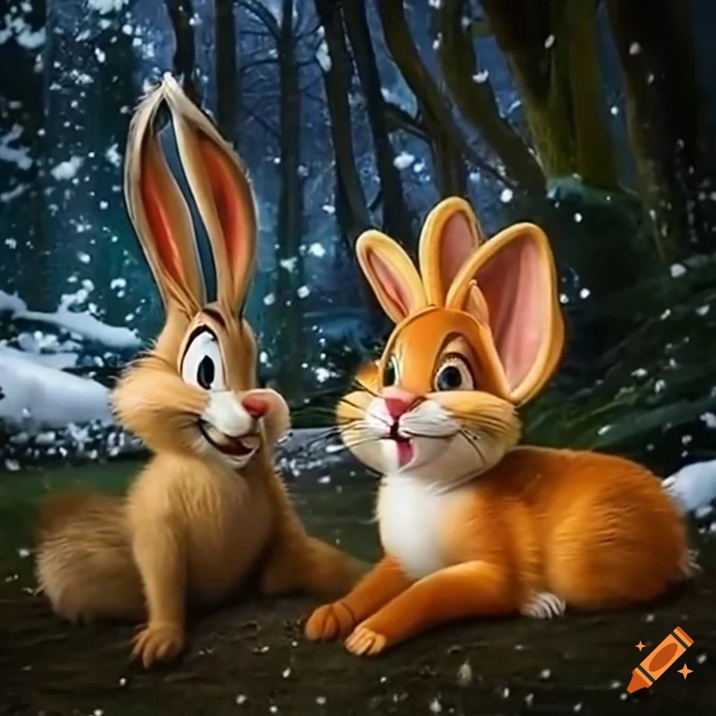 Hyper-realistic 8k image of bugs bunny and lola bunny in a snowy ...