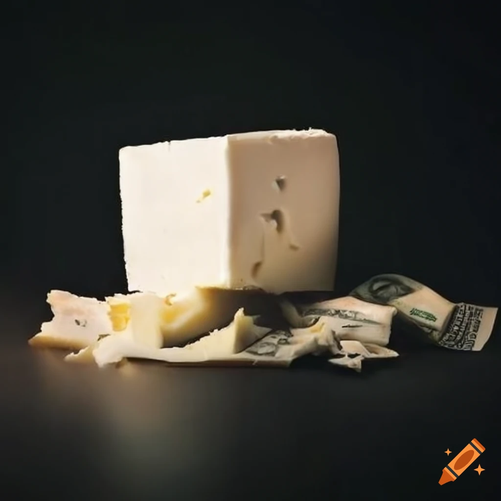 Feta cheese and money on Craiyon