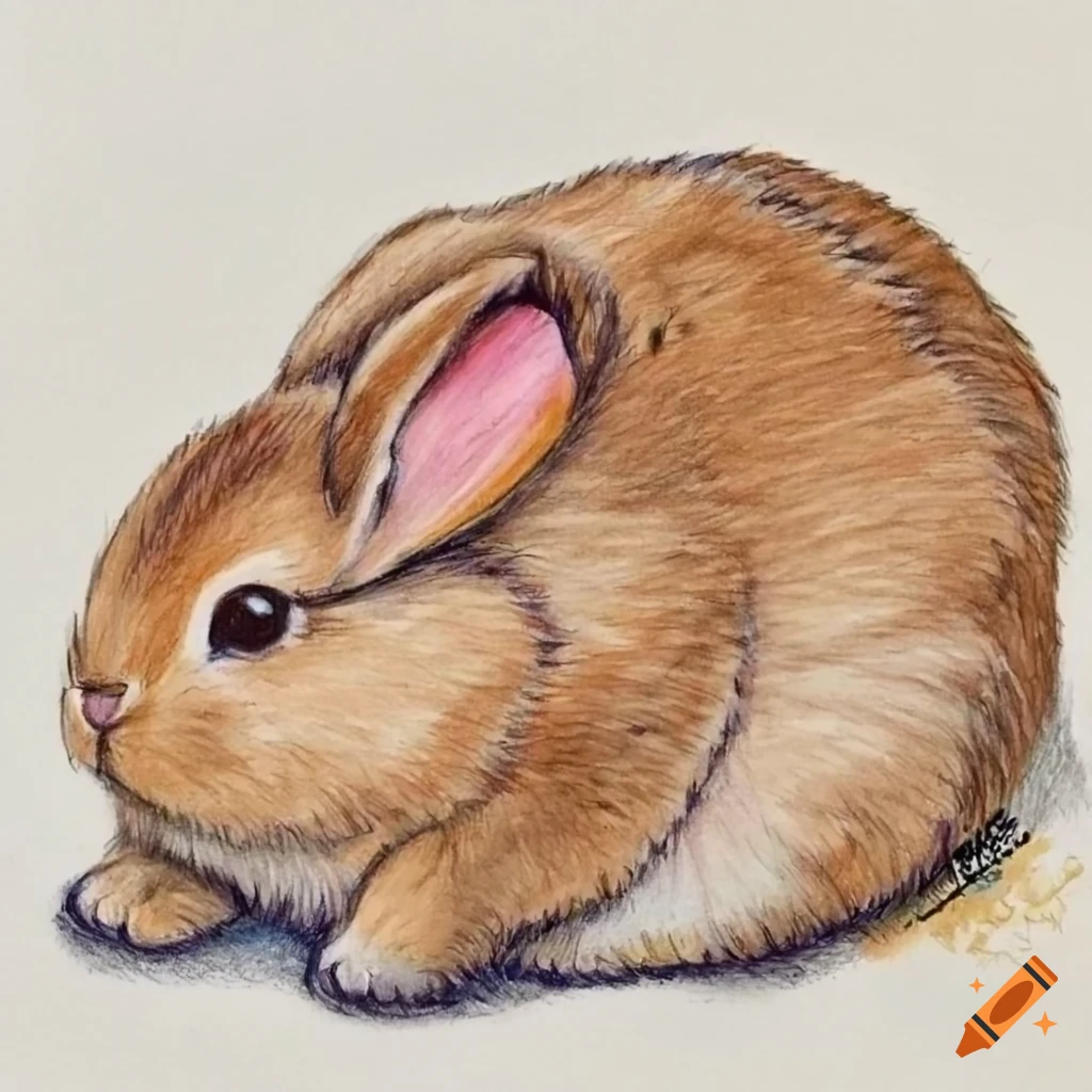 Cute colored pencil drawing of a round fluffy bunny on Craiyon