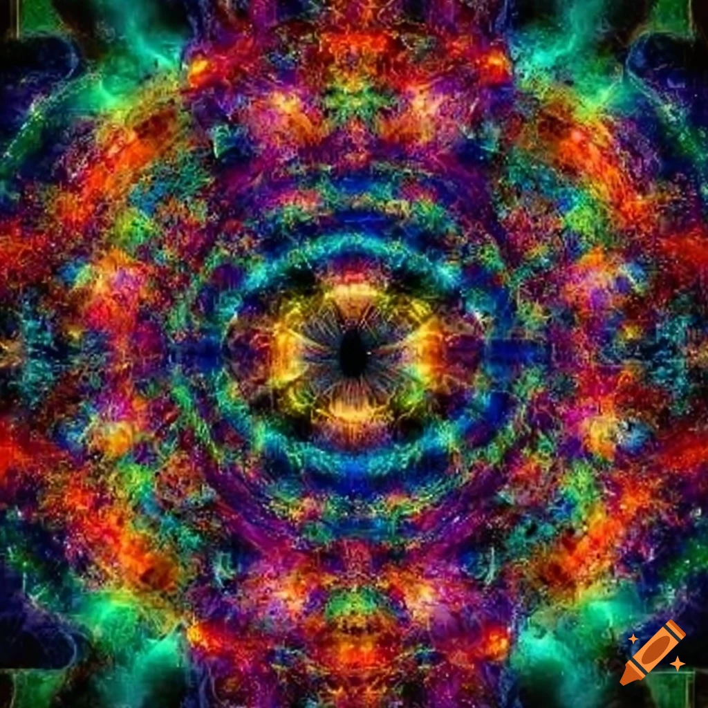 Convergence of colorful light beams in a celestial universe on Craiyon