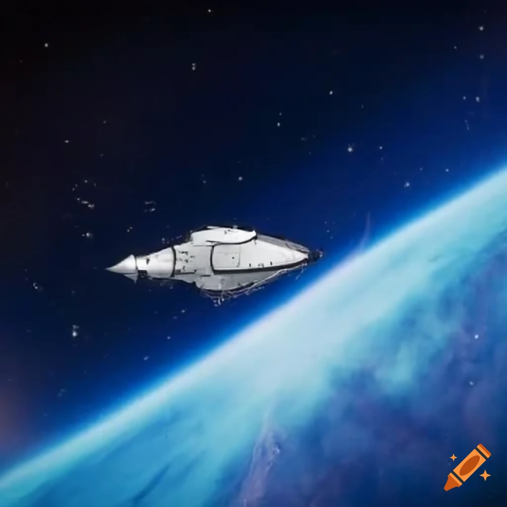 Spaceship flying through space on Craiyon
