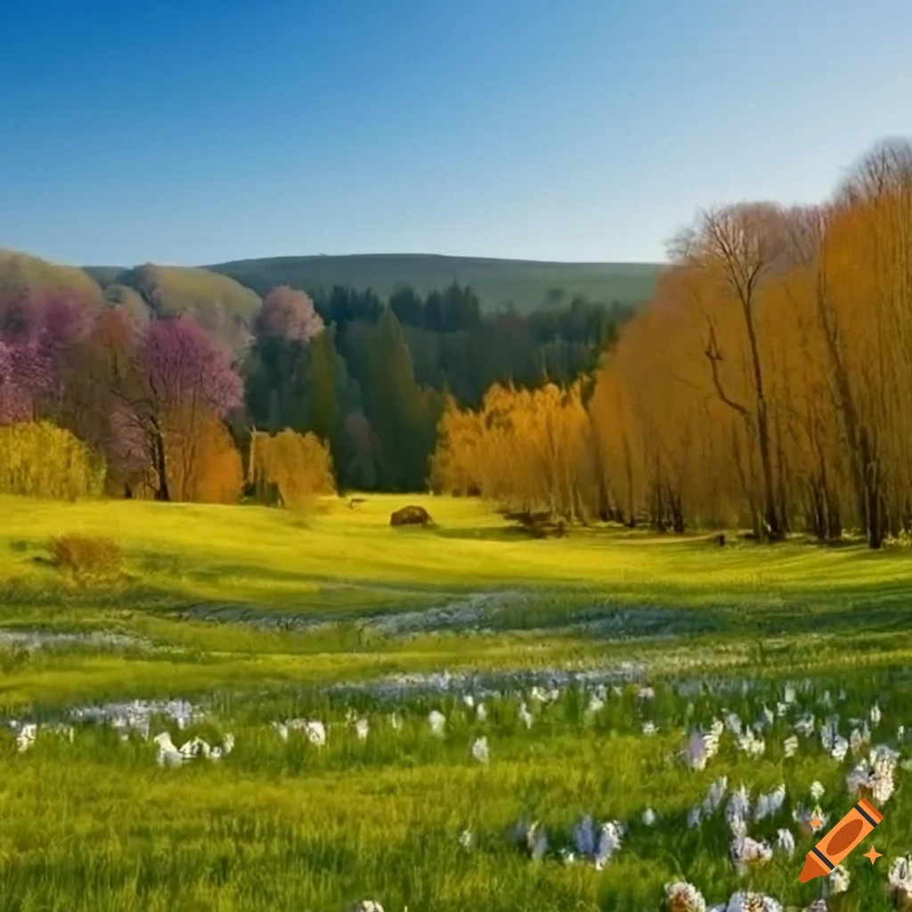 First day of spring photorealistic landscape on Craiyon