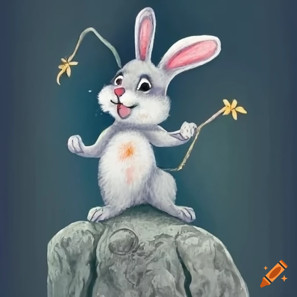 Easter bunny climbing on a rock on Craiyon