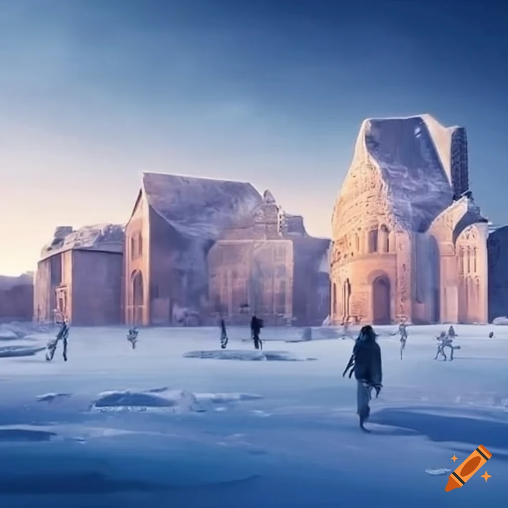 Ancient city under ice with detailed architecture on Craiyon