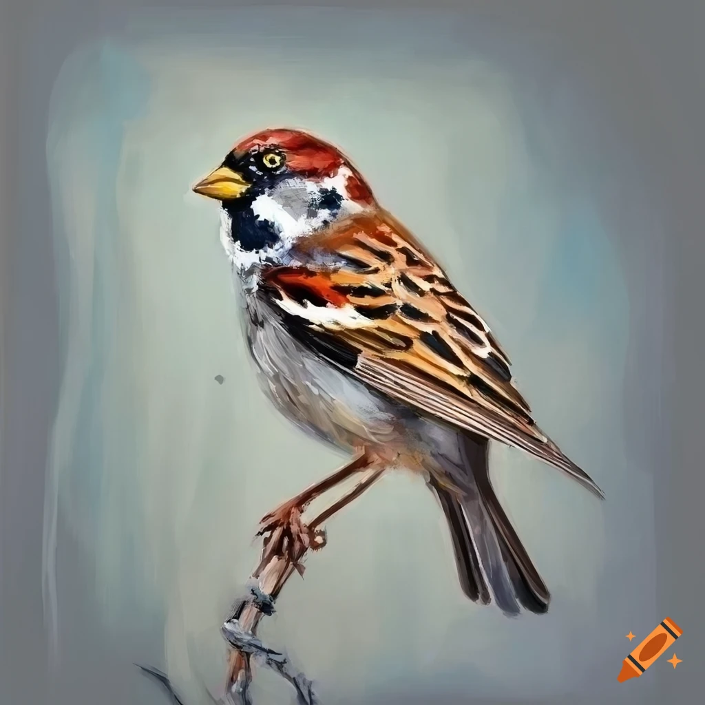 Peaceful lone sparrow in intricate oil painting detail on Craiyon