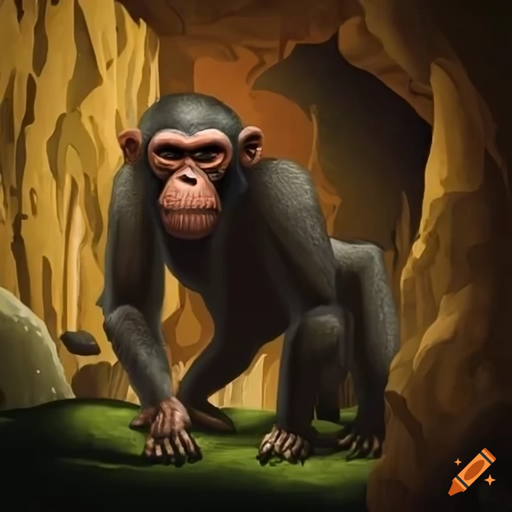 Ape at cave entrance on Craiyon