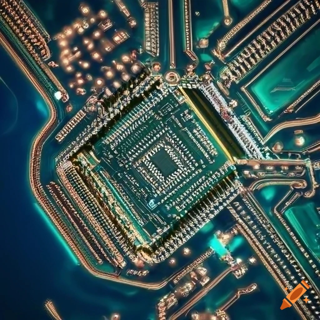 Ultra high resolution satellite view of circuit board city on Craiyon
