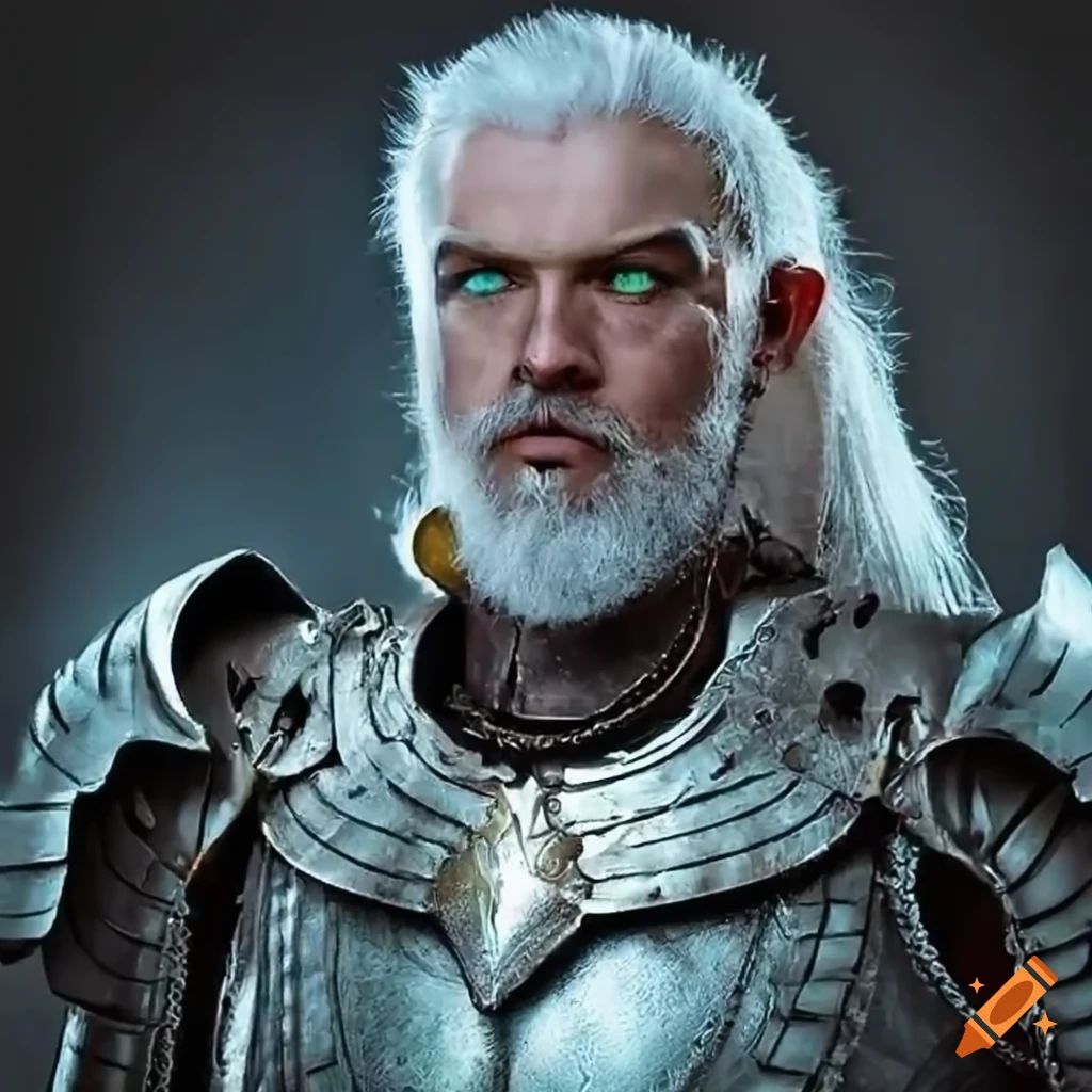 King aric ironheart in imposing silver armor on Craiyon