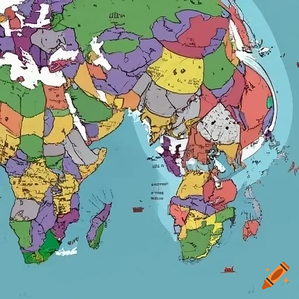 Detailed political map displaying world country borders on Craiyon