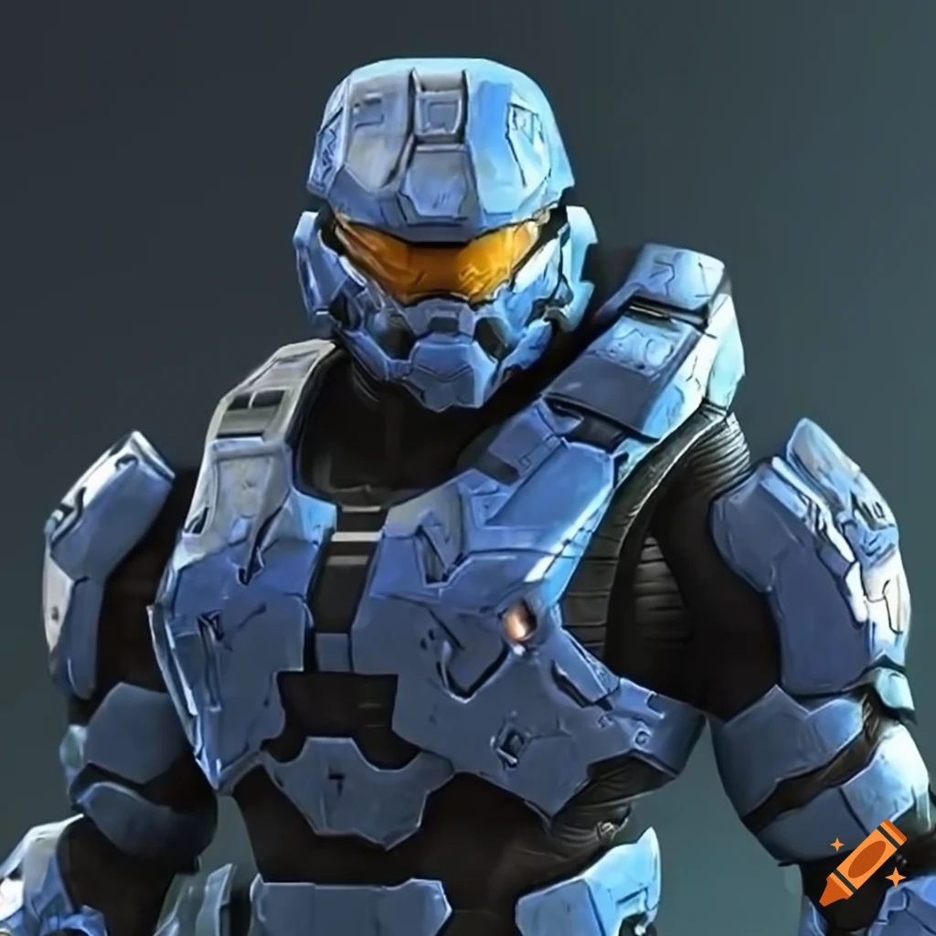 Detailed charismatic halo spartan in iconic blue armor on Craiyon