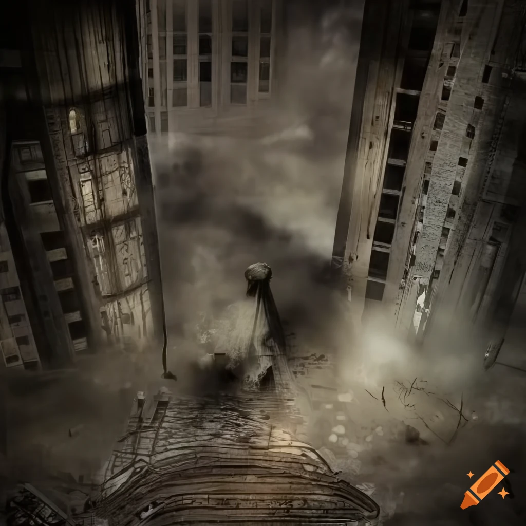 Futuristic post-apocalyptic scene under a sunny sky with foreign ...