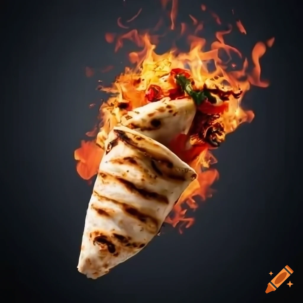 Shawarma chicken with exploding ingredients on black background on Craiyon