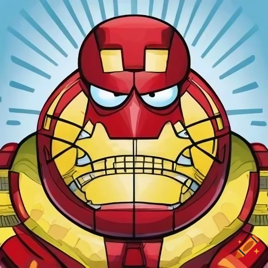 Colorful cartoon of a strong-willed iron man on Craiyon