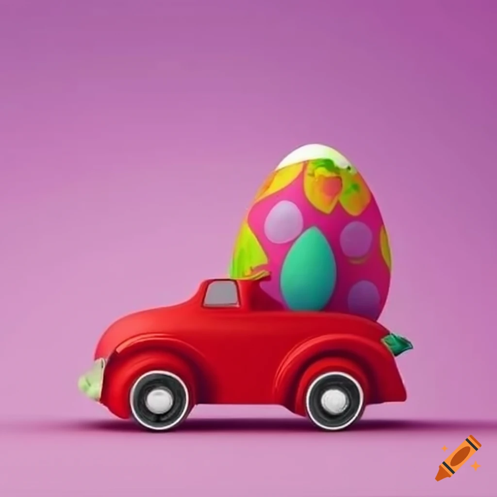 Red car with easter egg decoration on Craiyon