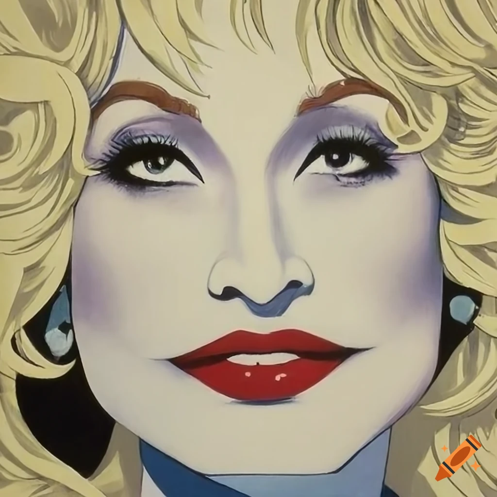 Close-up portrait of Dolly Parton by Patrick Nagel in high definition on Craiyon
