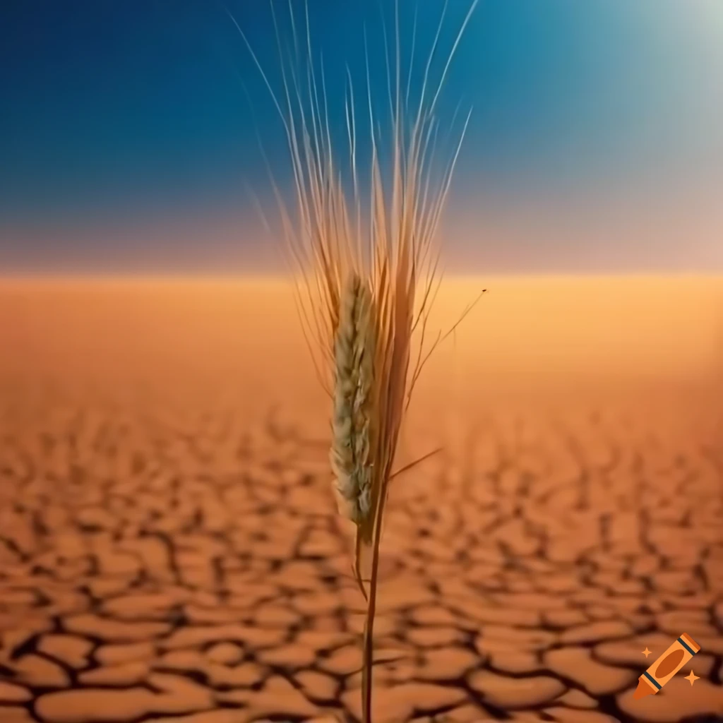 Vivid wheat plant thriving in the desert under a bright sun on Craiyon