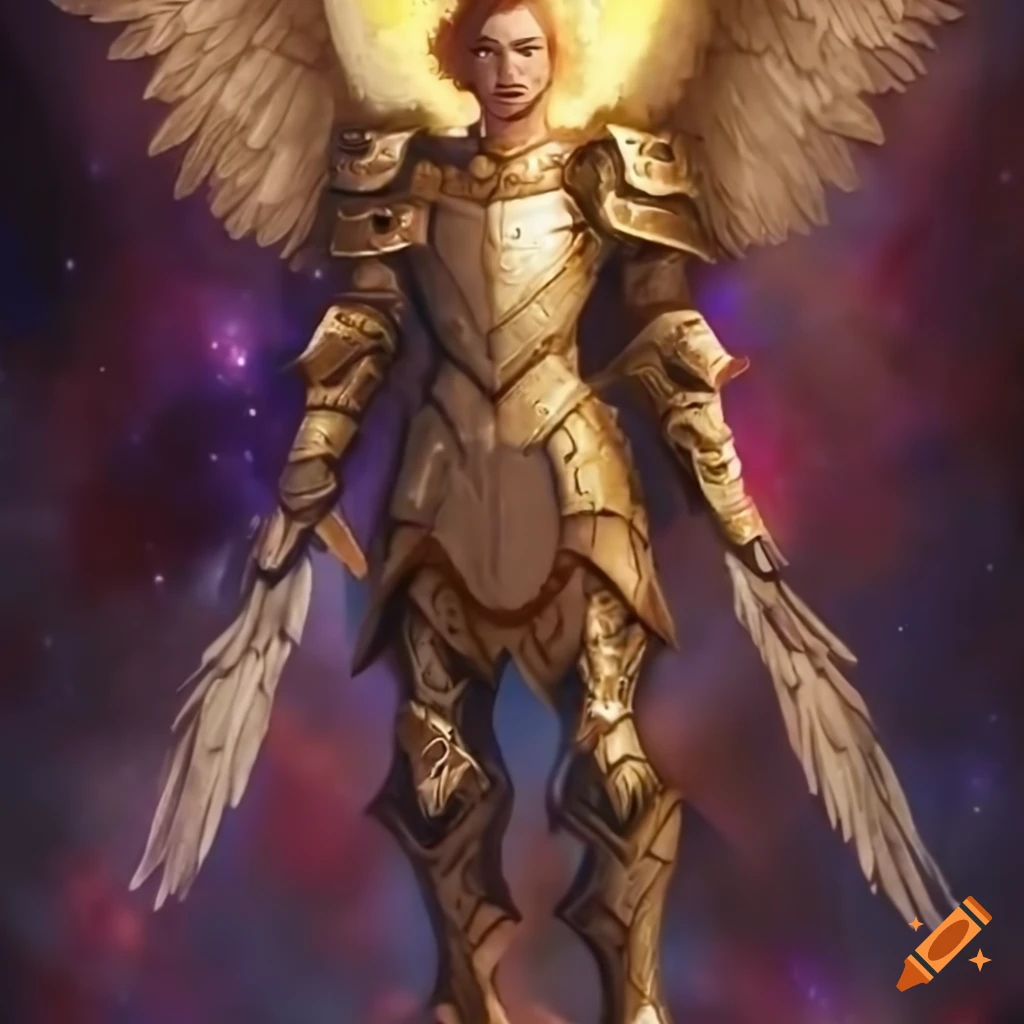 Archangel Michael in resplendent armor with radiant wings on Craiyon