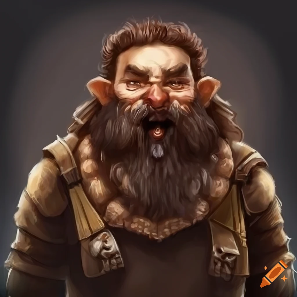 Dwarf portrait with a big nose and black beard working in a brewery on ...