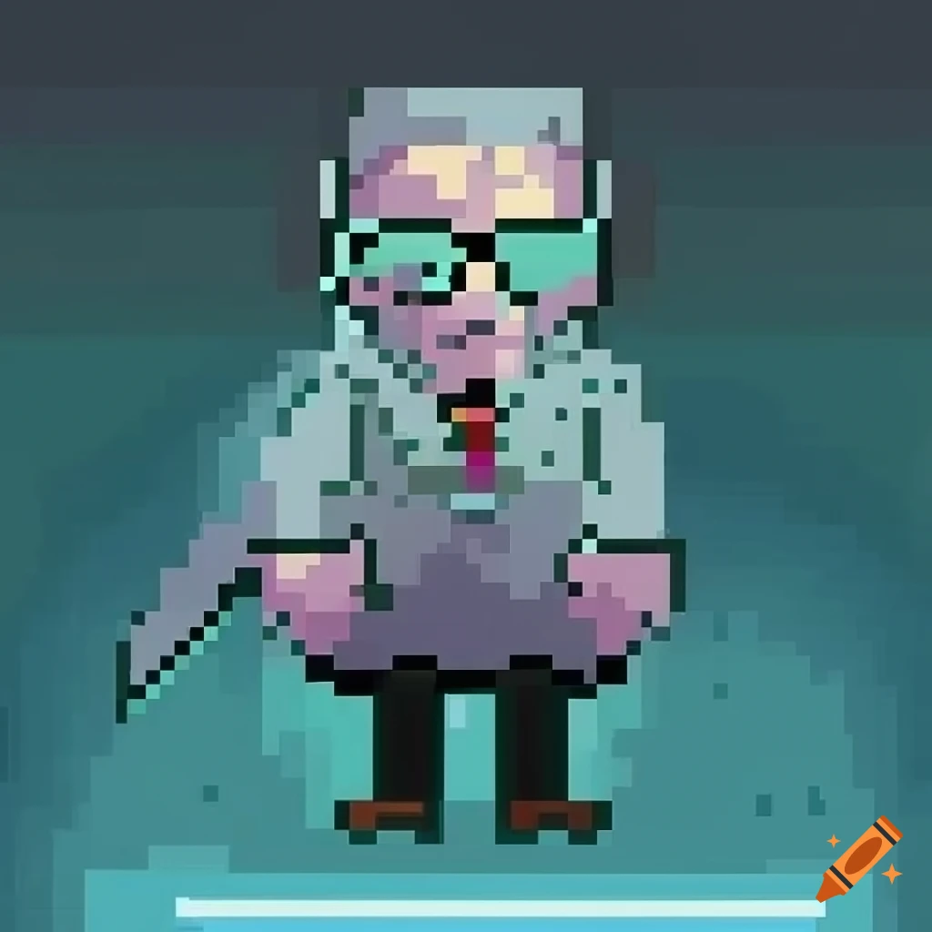Technology professor in pixel art style wearing a lab coat on Craiyon