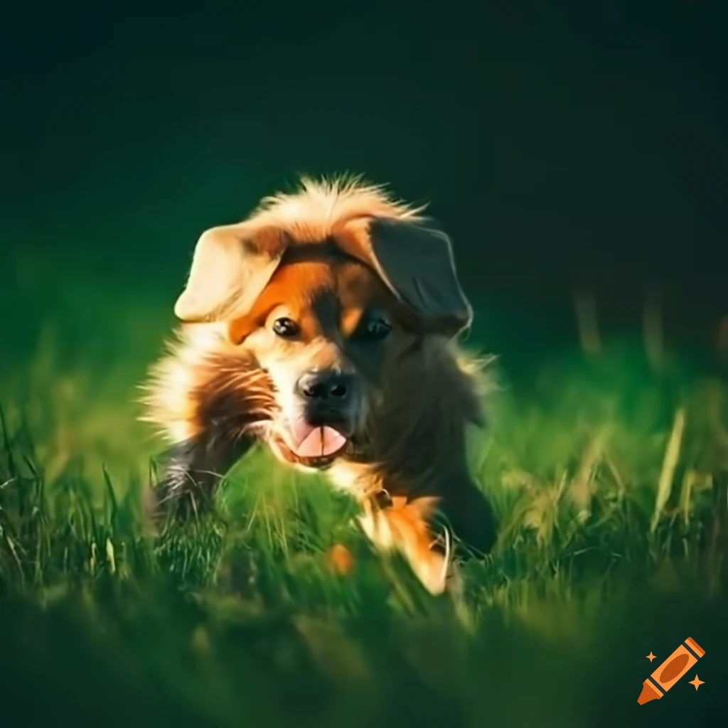 Max the dog playing with his owner on a sunny day in the grass on Craiyon