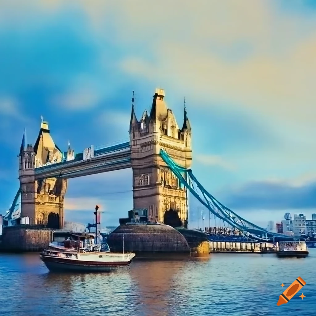 Tower Bridge in London with a boat in the sea on Craiyon
