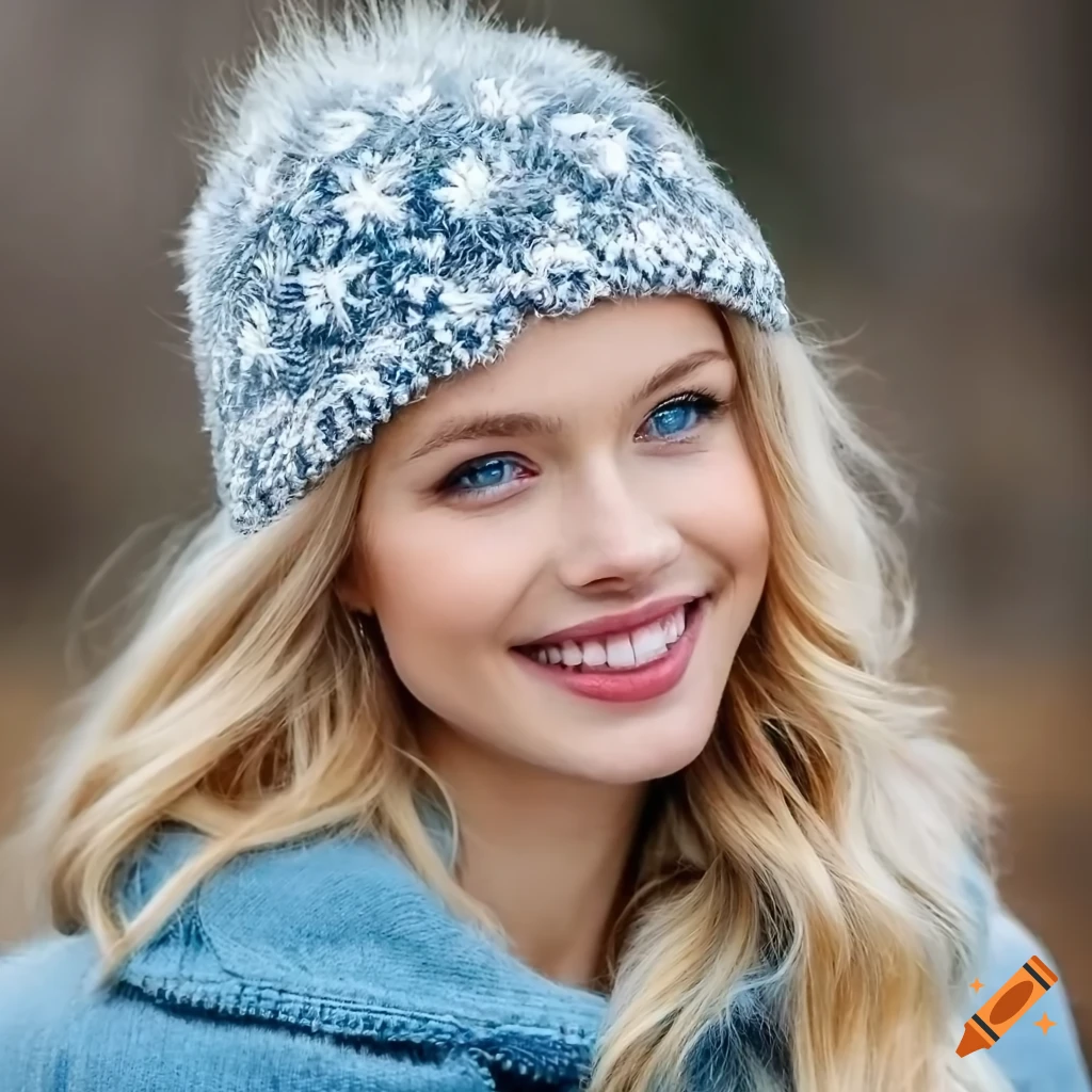 Portrait Of A Stunning Blonde Girl With Light Blue Eyes In Winter Clothing On Craiyon