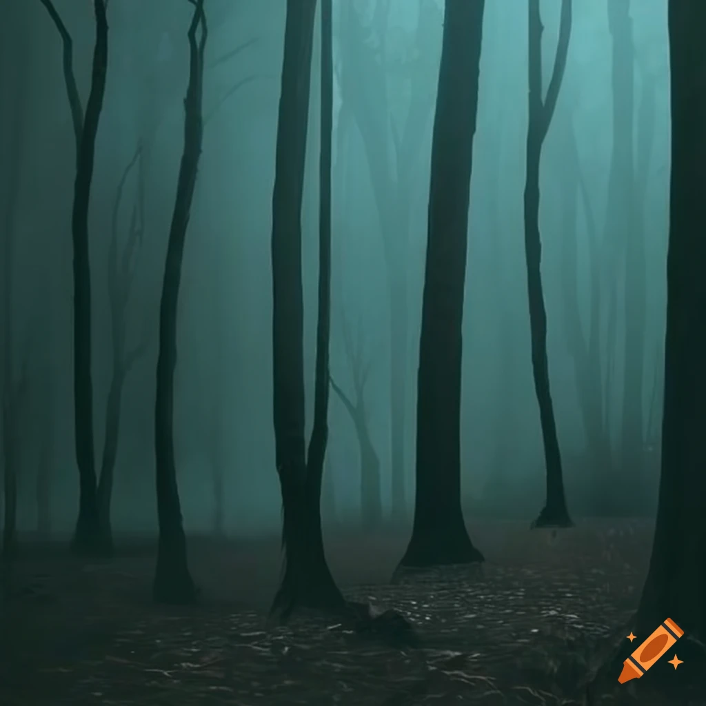 Misty dark woods on Craiyon