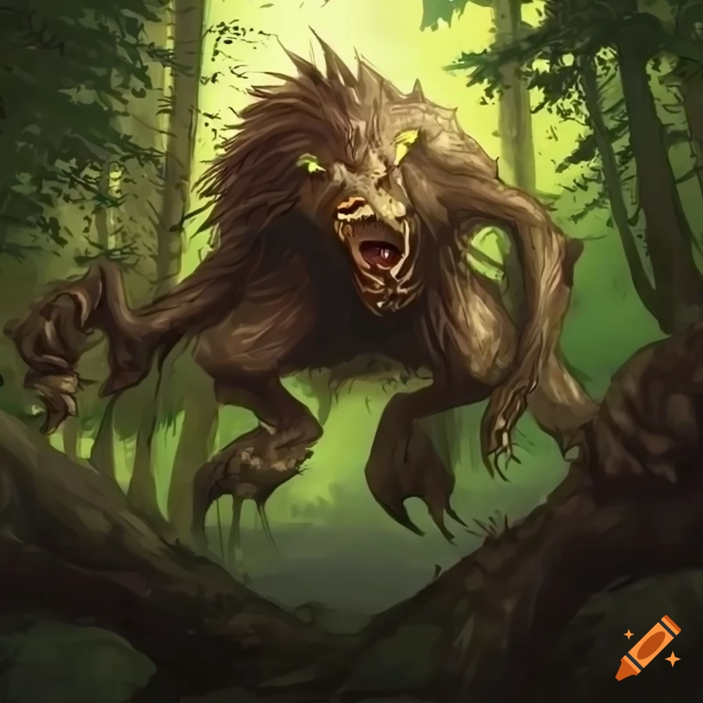 Beast eating trees on a mountain in a fantasy setting on Craiyon