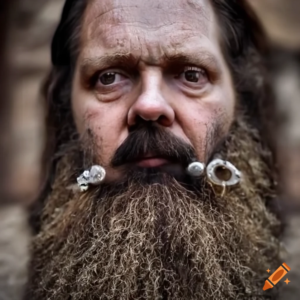 Middle-aged man with medieval innkeeper attire and unique beard on Craiyon